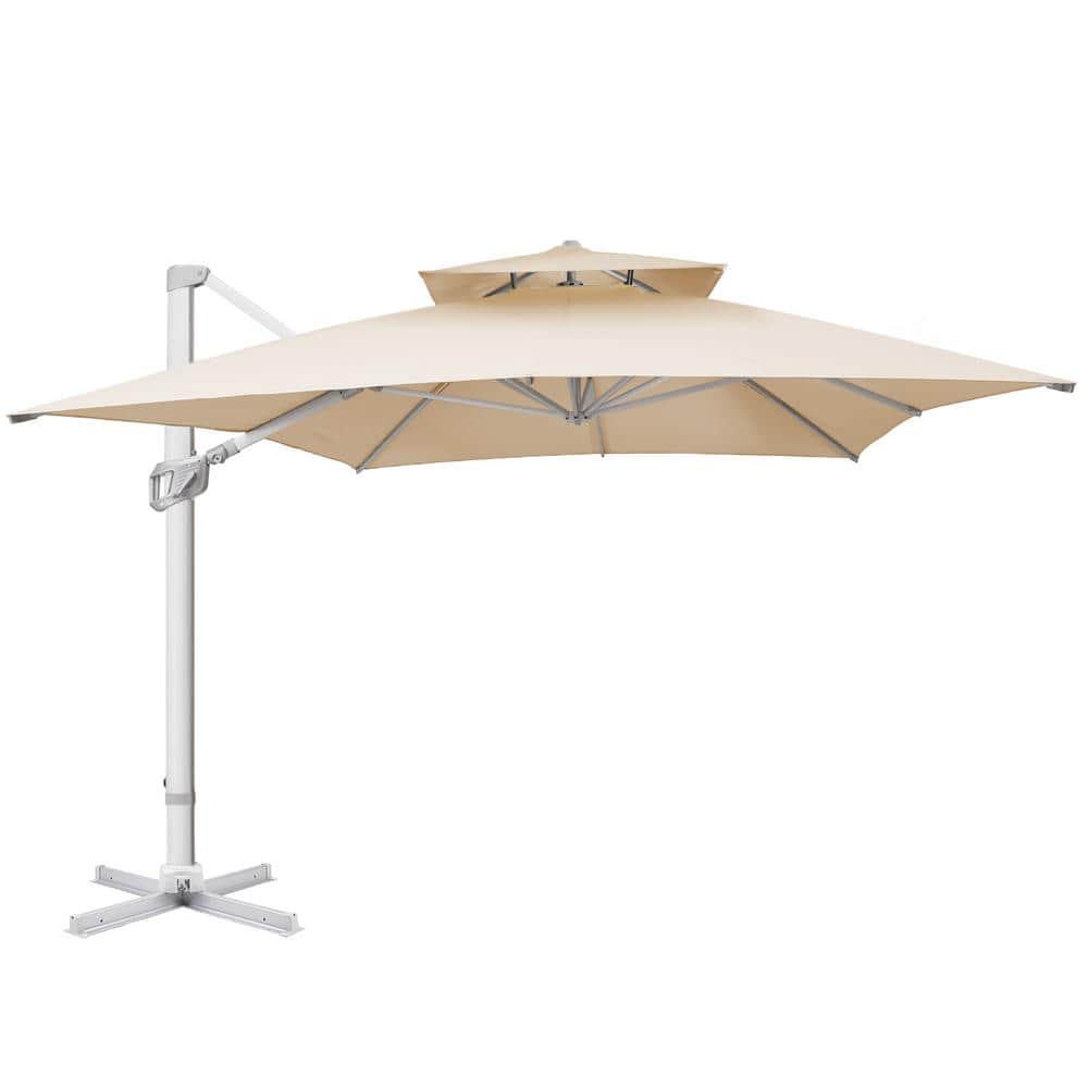 PASAMIC 10 ft. 2-Tier Aluminum Squrare Patio Offset Umbrella Cantilever ...