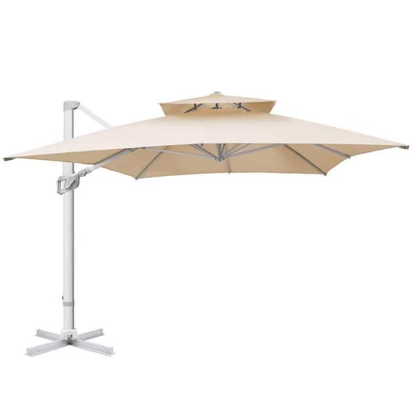 PASAMIC 10 ft. 2-Tier Aluminum Squrare Patio Offset Umbrella Cantilever ...
