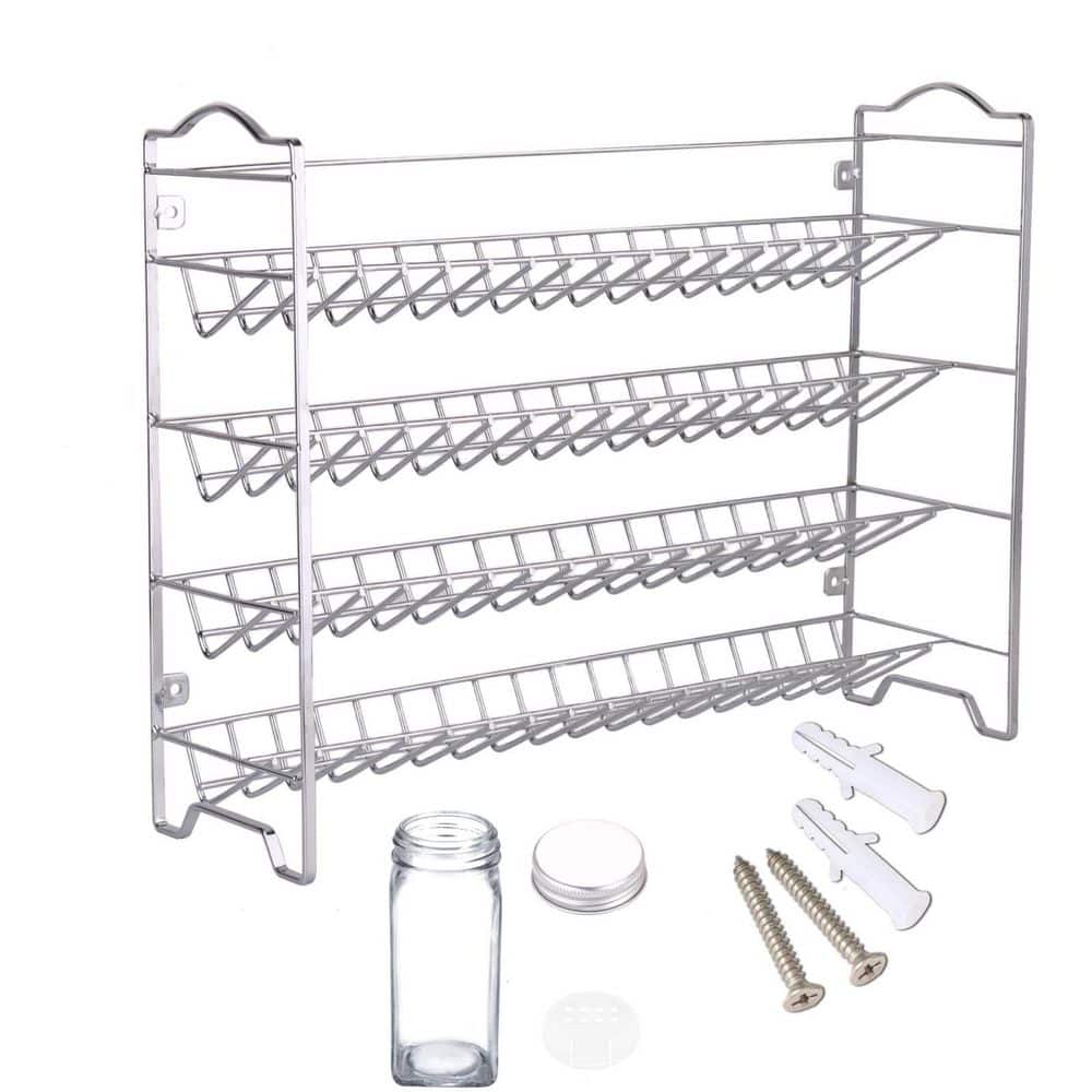 Numhew Silver Spice Rack Organizer Set with 36-Empty Square Spice Jars ...