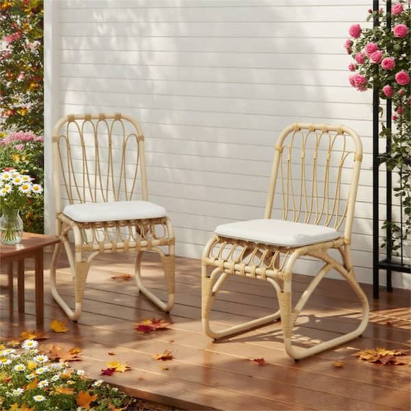 IALTRUISTIC Natural Wicker Outdoor Dining Chairs Rattan Patio Chairs UV ...