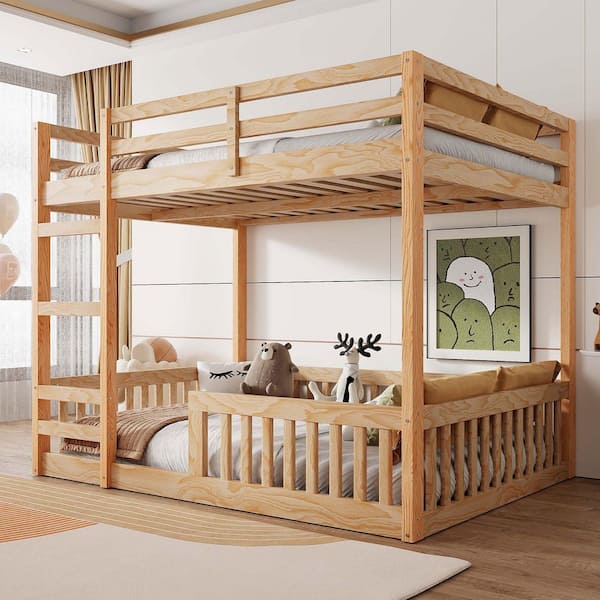 Harper & Bright Designs Natural Full Over Full Wood Bunk Bed with ...