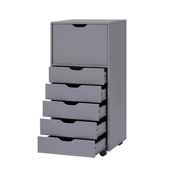 HOMESTOCK Gray, 6-Drawer 41 in. H x 16 in. W x 19 in. D Wooden File ...