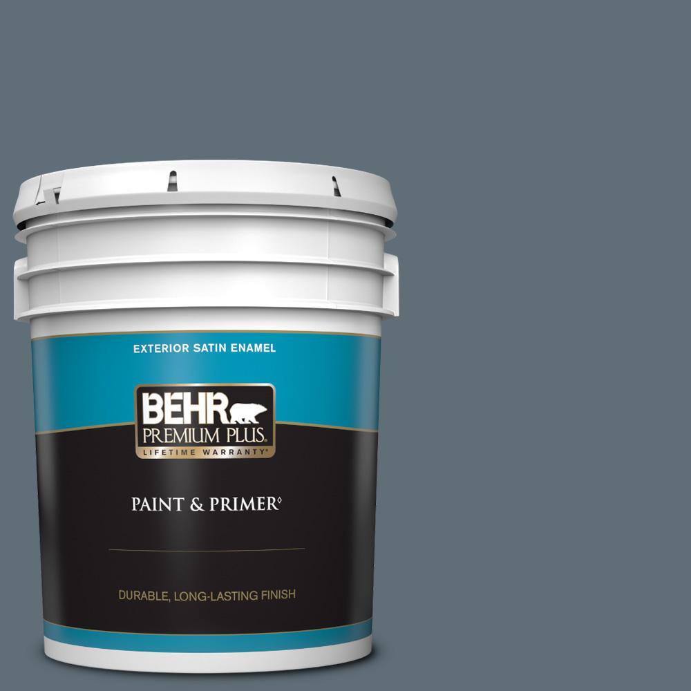 BEHR PREMIUM PLUS 5 gal. #N480-6 NYPD Satin Enamel Exterior Paint ...