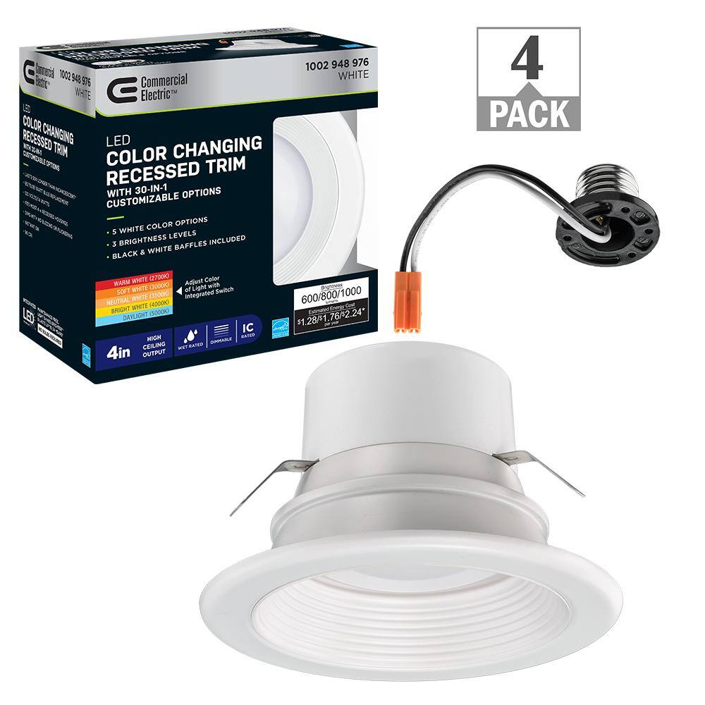 Commercial Electric 4 in. 30 Lighting Options Integrated LED Recessed ...