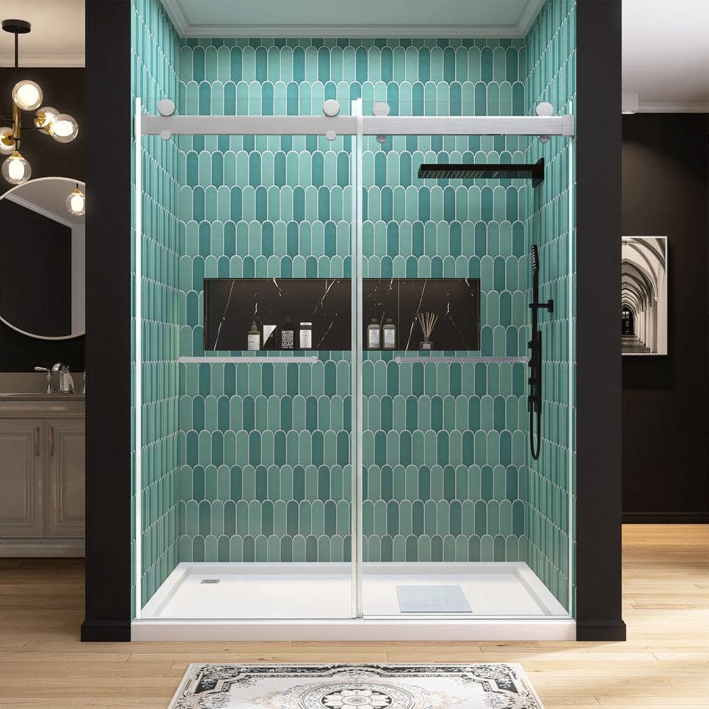 Ogonbrick 72 in. W x 79 in. H Double Sliding Frameless Shower Door in ...