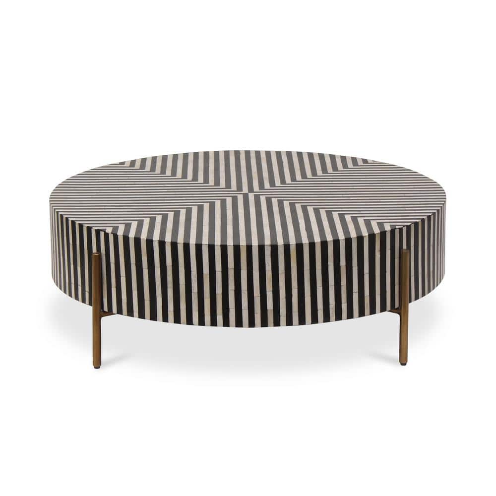 NADAAL STUDIOS Rumi 36 in. White Round Camel Bone in Resin Coffee Table ...