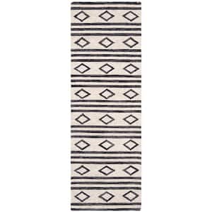 SAFAVIEH Micro-Loop Charcoal/Ivory 2 ft. x 7 ft. Multi-Diamond ...
