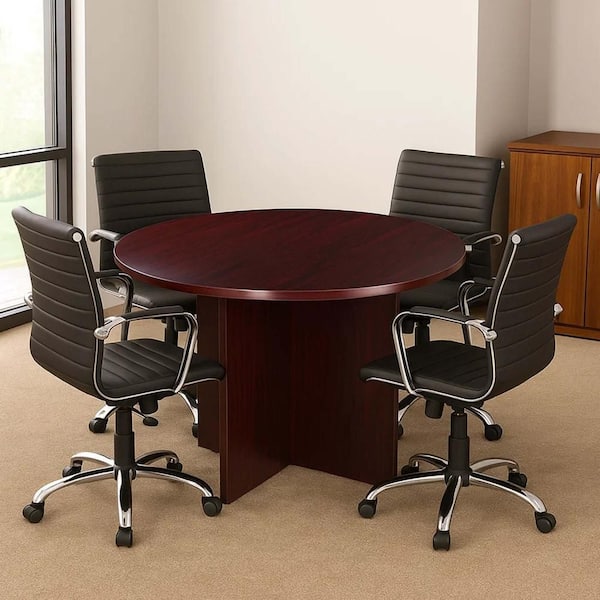Benjara Zoa 42 in. Round Mocha Brown Wood Office Desk BM340801 - The ...