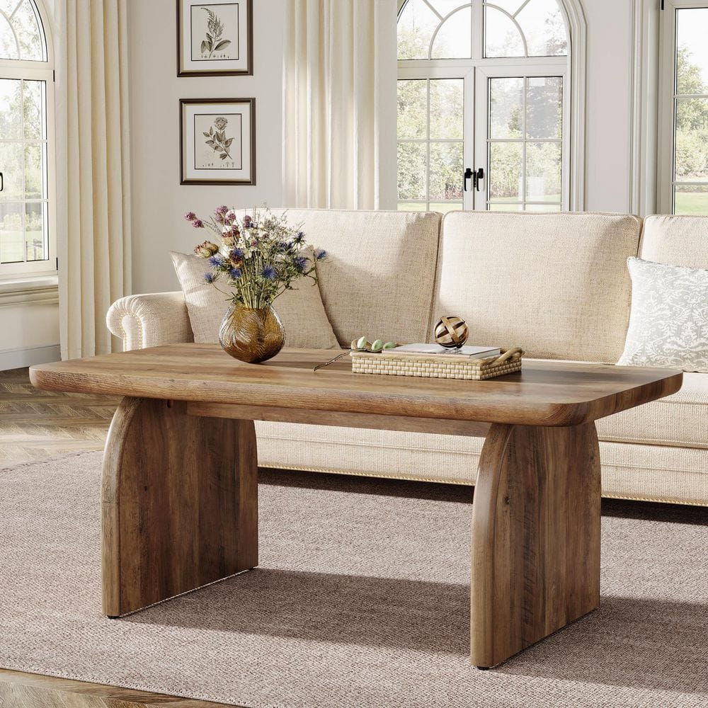 BYBLIGHT Allan 47 in. Brown Rectangle Wood Coffee Table with Sturdy ...