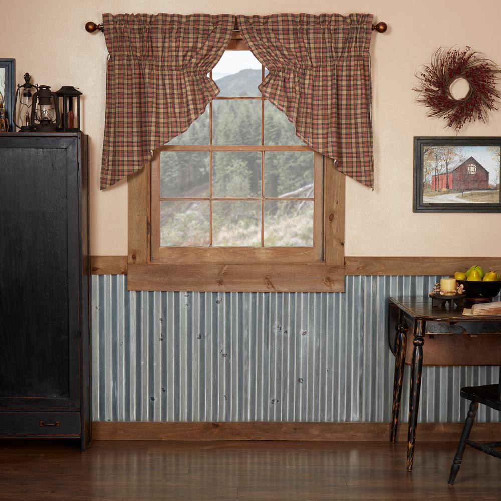 VHC BRANDS Crosswoods 36 in. L Cotton Prairie Swag Valance in Tan Red ...