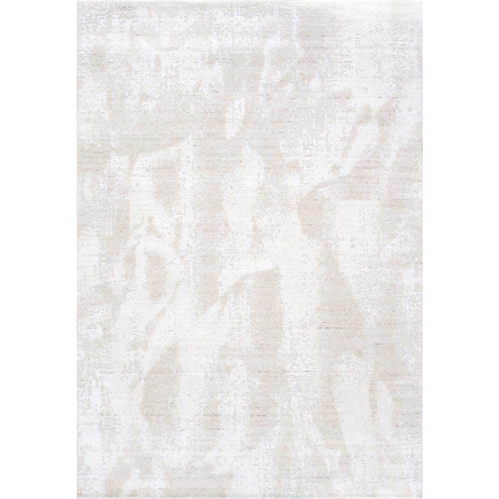 Pasargad Home Amari Ivory 5 ft. x 8 ft. Abstract Bamboo Silk and Wool ...