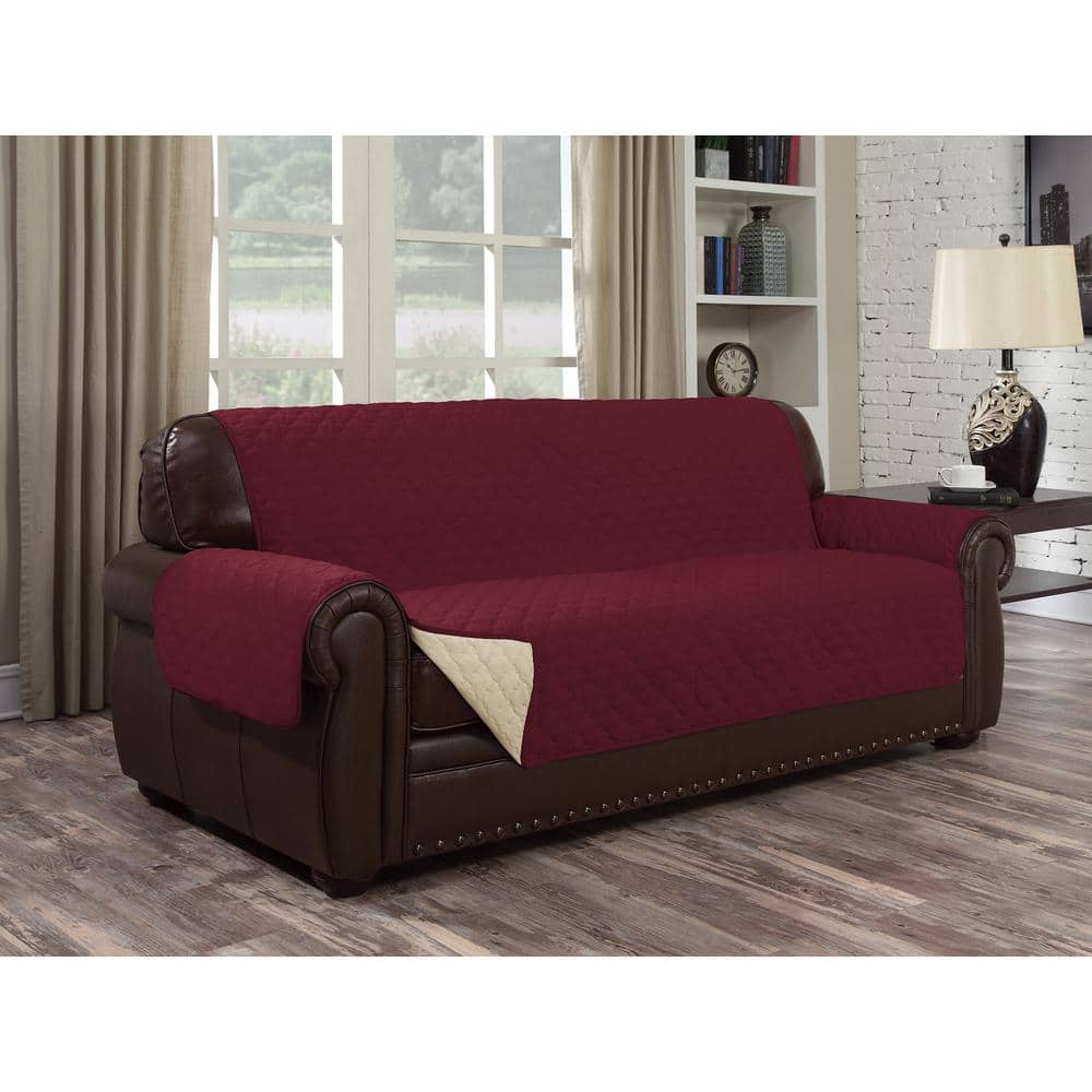 J&V TEXTILES Red Microfiber Water Resistant Reversible Sofa Slipcover ...