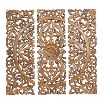 LITTON LANE 48 in. x 16 in. "Carved Botanical Scrollwork" Framed Wooden ...