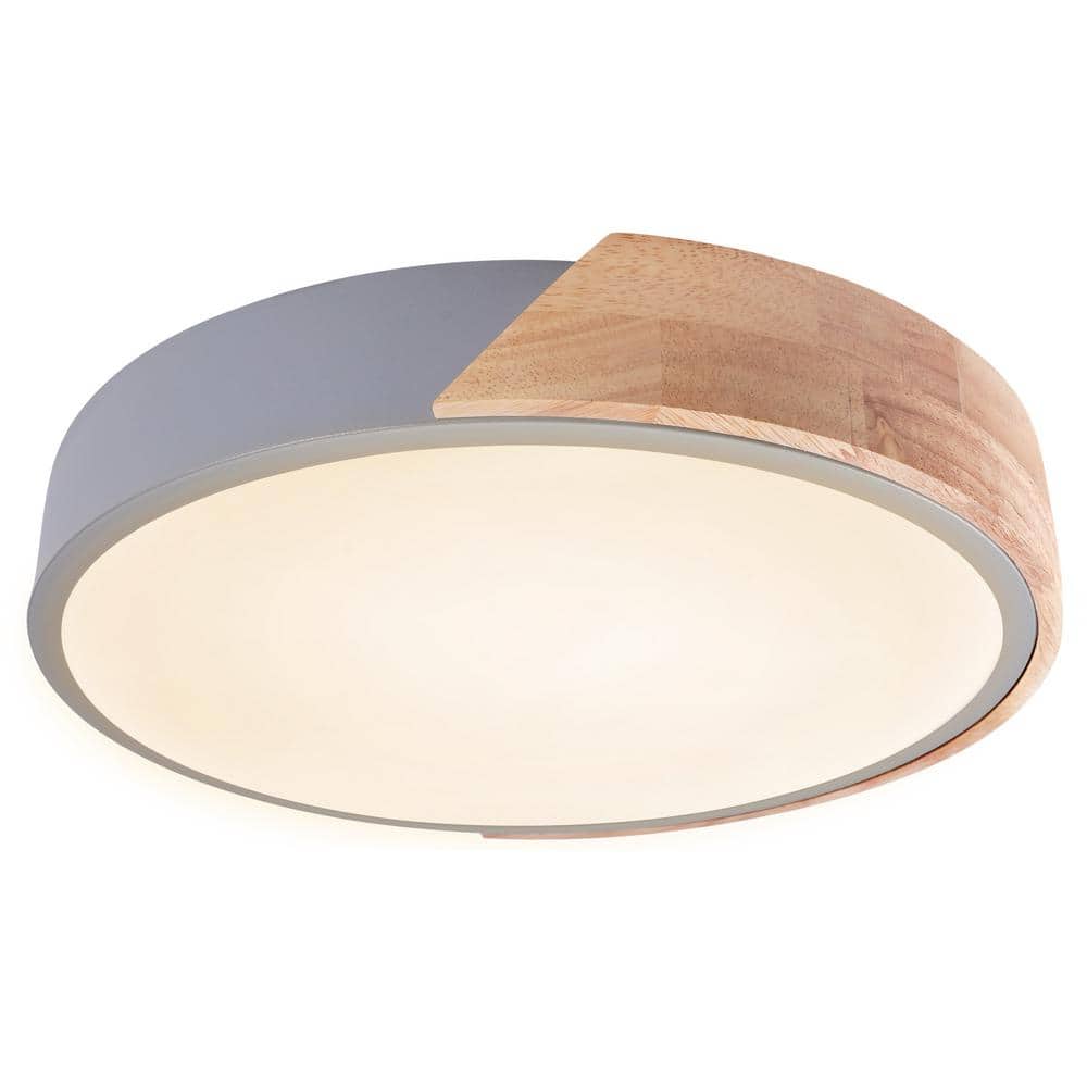 SEEUTEK Eclipse 16.1 in. Modern Gray Round Integrated LED Flush Mount Warm Light LED Ceiling ...