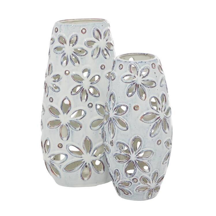 Litton Lane White Handmade Daisy Cut Out Ceramic Floral Decorative Vase ...