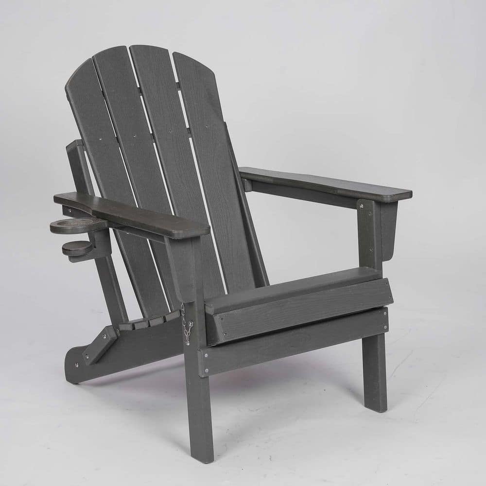 Gray Outdoor Folding Adirondack Chair Wood Texture HDPE All-Weather ...