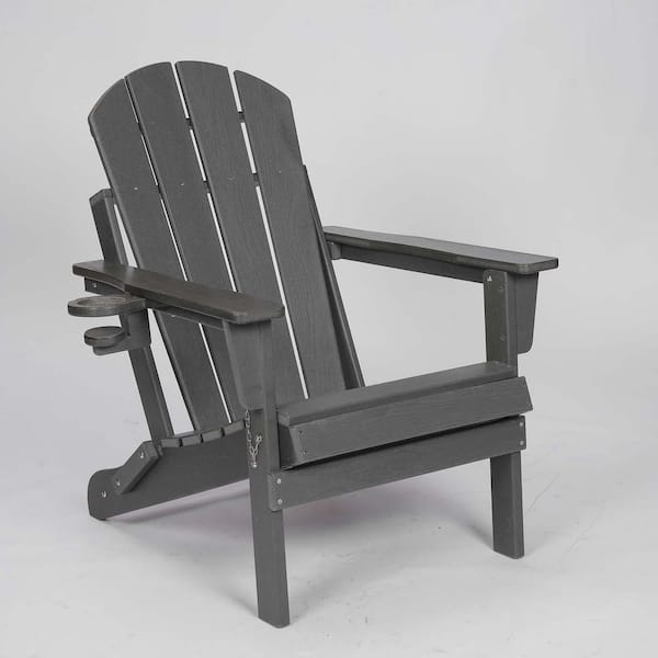Gray Outdoor Folding Adirondack Chair Wood Texture HDPE All-Weather ...