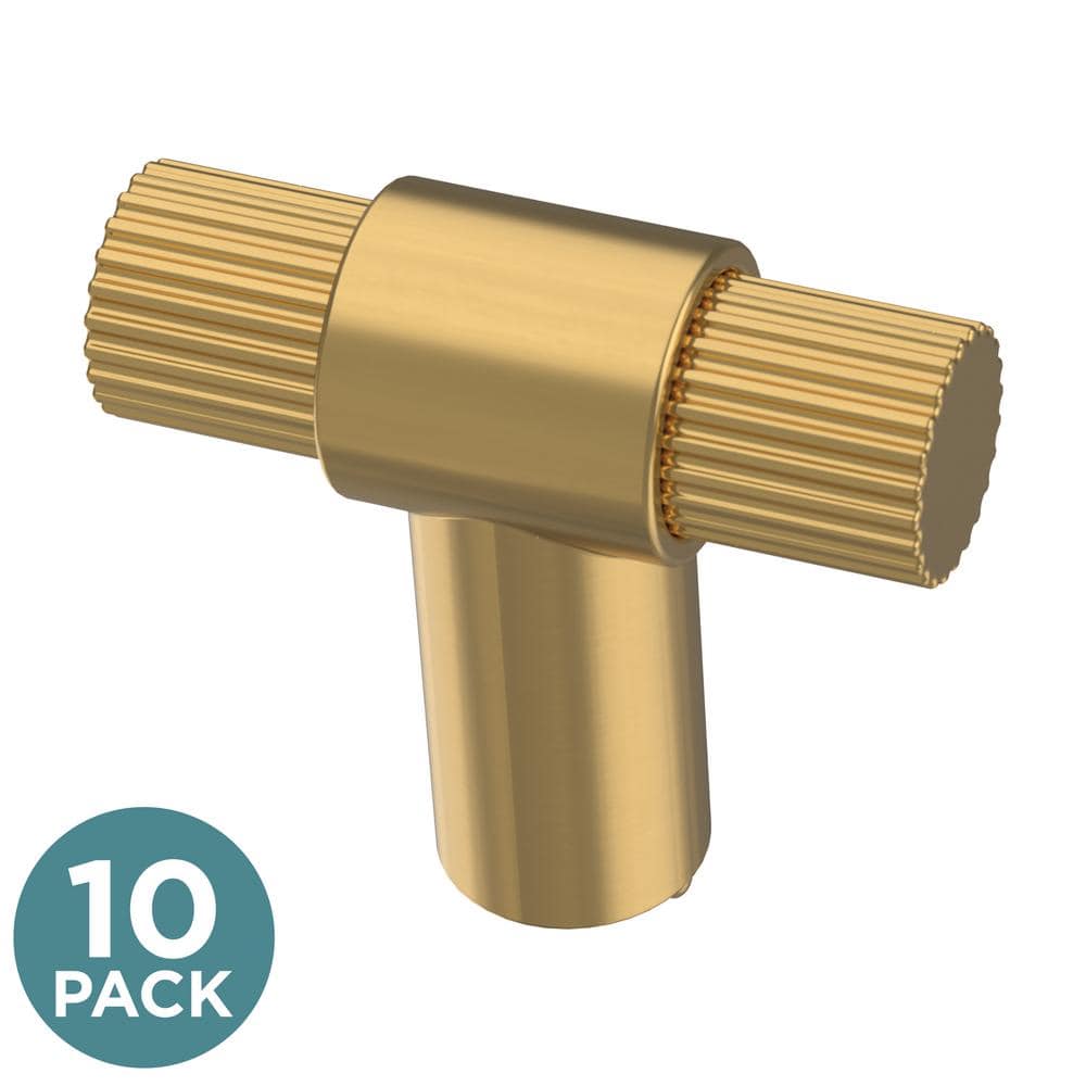 Liberty (10-Pack) Fluted 1-1/4 in. (32 mm) Modern Gold T-Shaped Cabinet ...