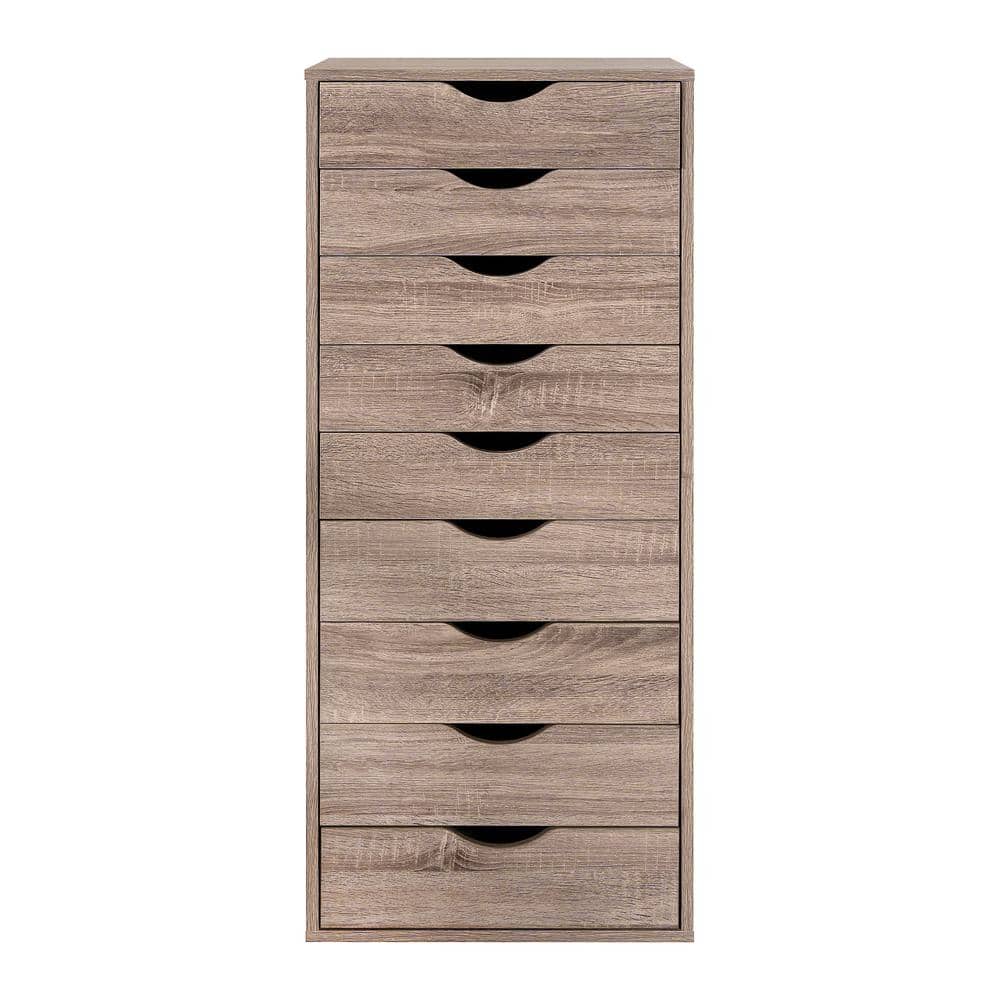 HOMESTOCK Vintage Oak, 9-Drawer with Shelf, Office File Cabinets 46 in ...