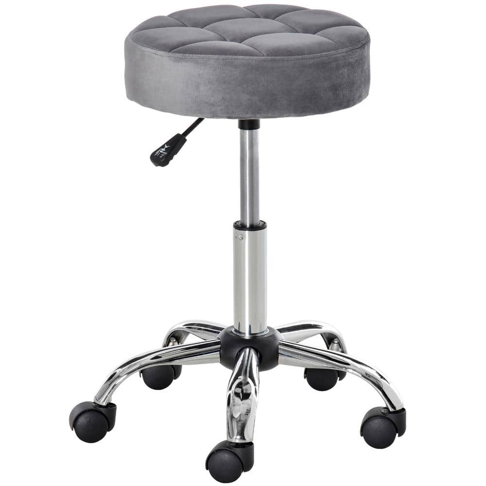 HOMCOM 13.75 x 19.25 Round Vanity Stool with Height Adjustable Lift ...