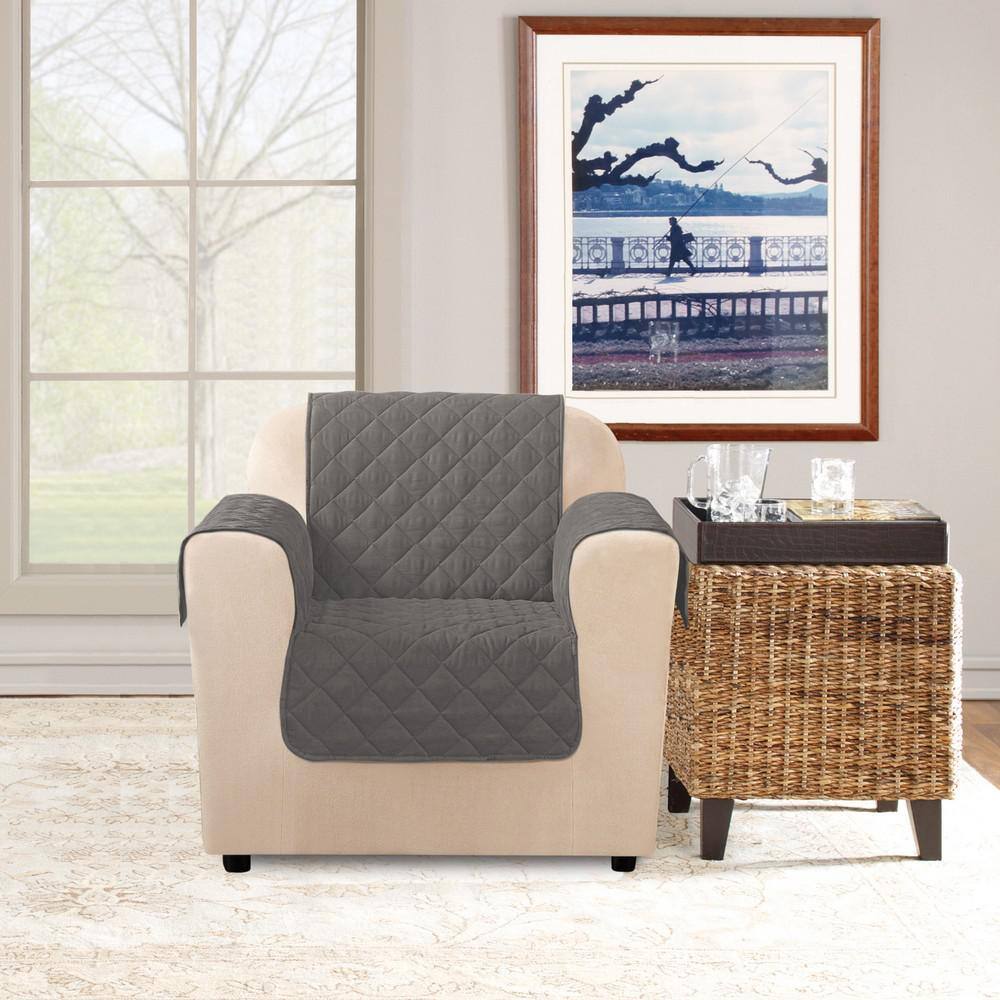 Sure-Fit Microfiber Non Slip Gray Polyester Chair Slipcover SF48289 ...
