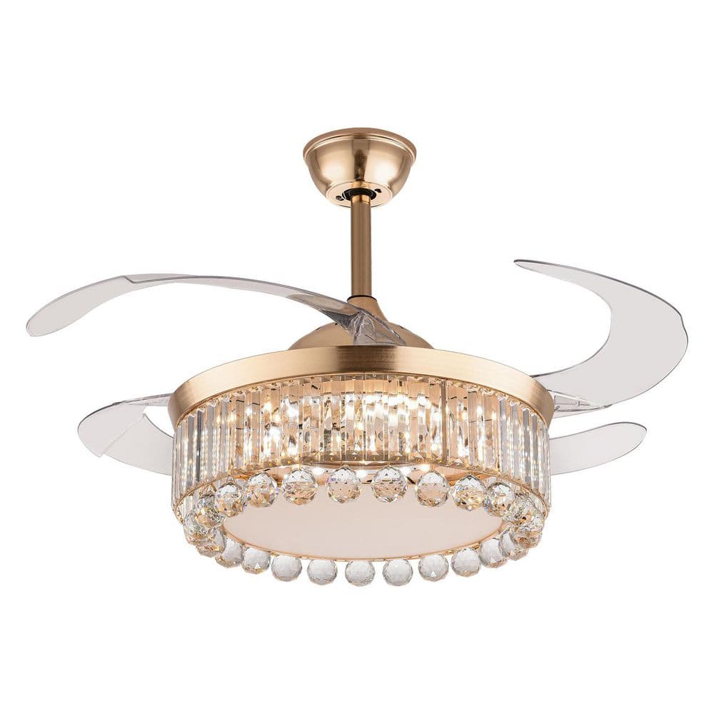 OUKANING 42 in. Indoor Gold Modern Crystal Retractable & Reversible 6 ...