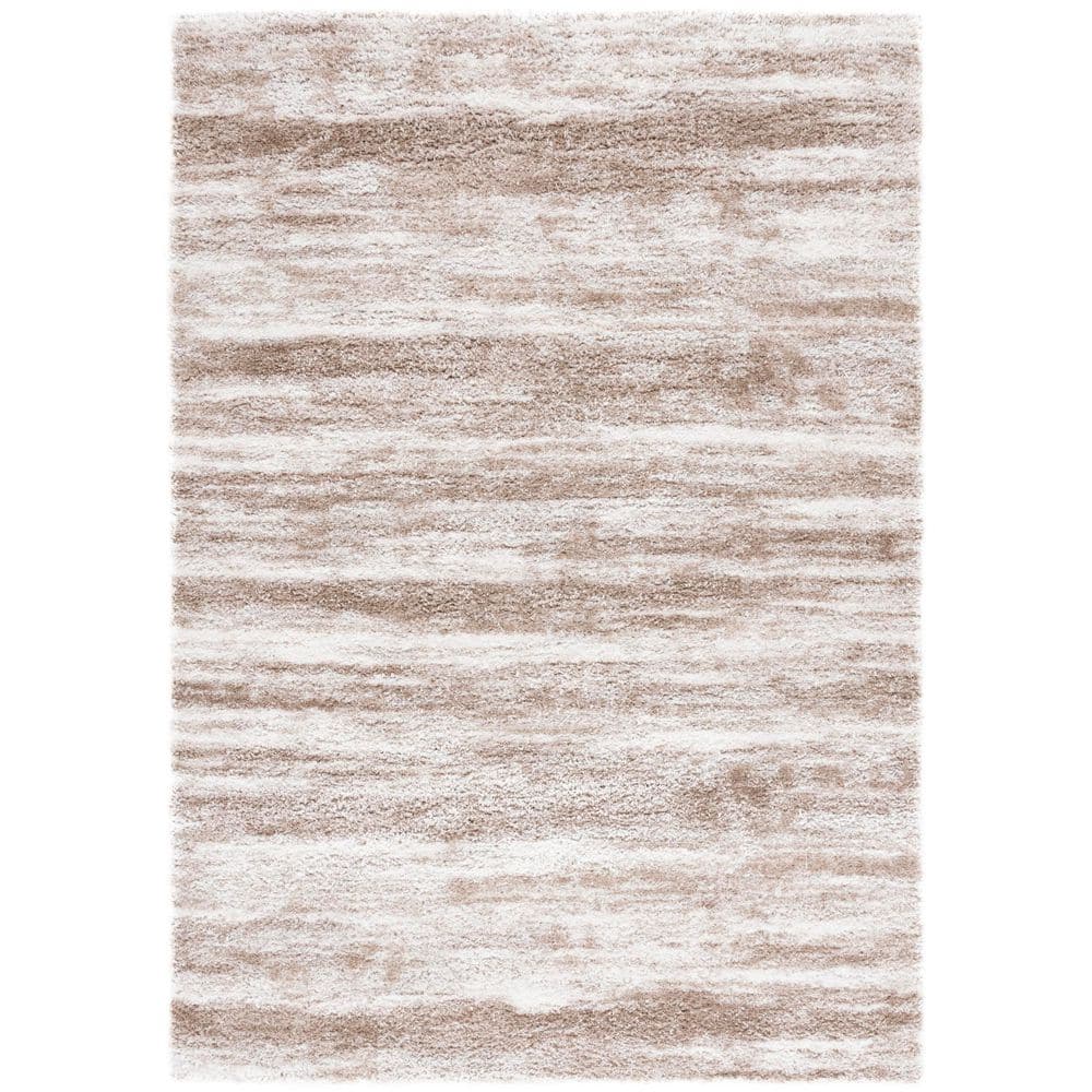 SAFAVIEH Penelope Shag Taupe/Ivory 8 ft. x 10 ft. Striped Distressed ...