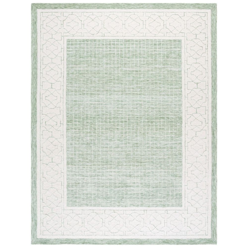 SAFAVIEH Ebony 8 ft. x 10 ft. Green/Ivory Lattice Geometric Border Area ...