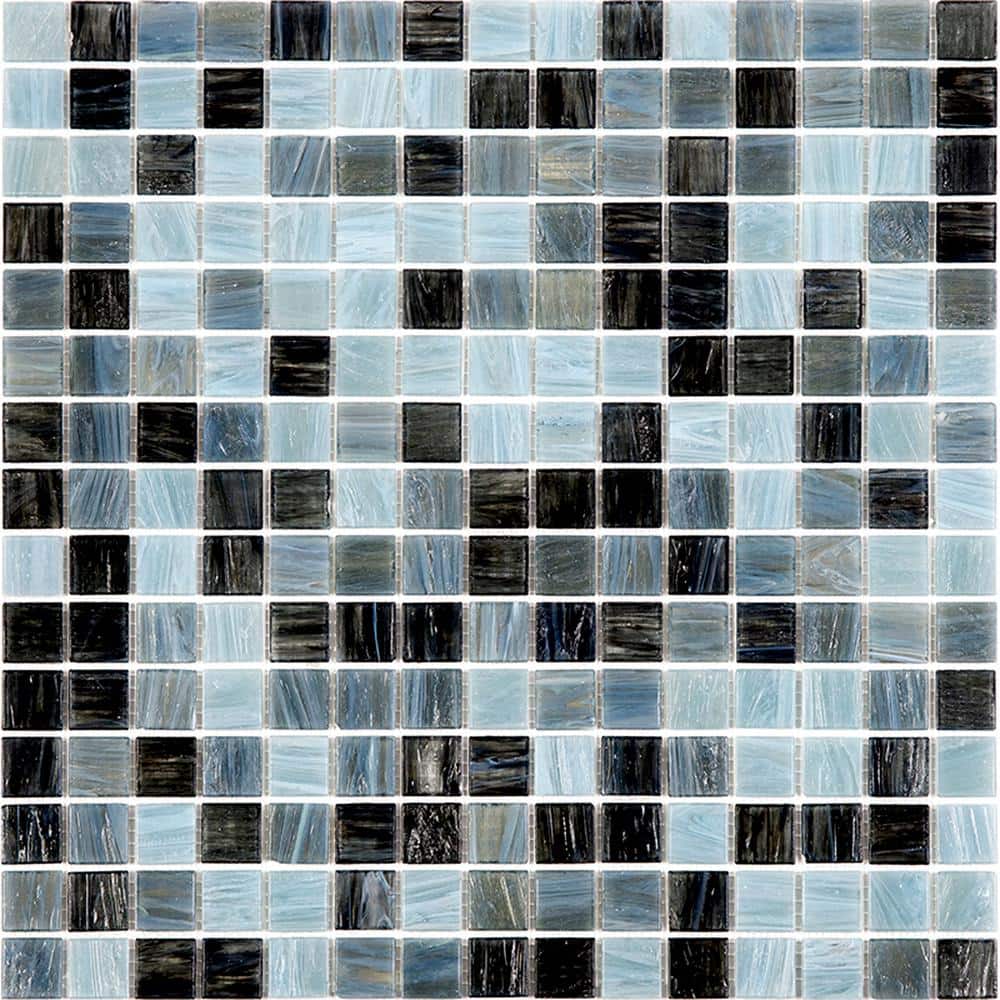 Apollo Tile Mingles 12 in. x 12 in. Glossy Dark Gray Glass Mosaic Wall ...