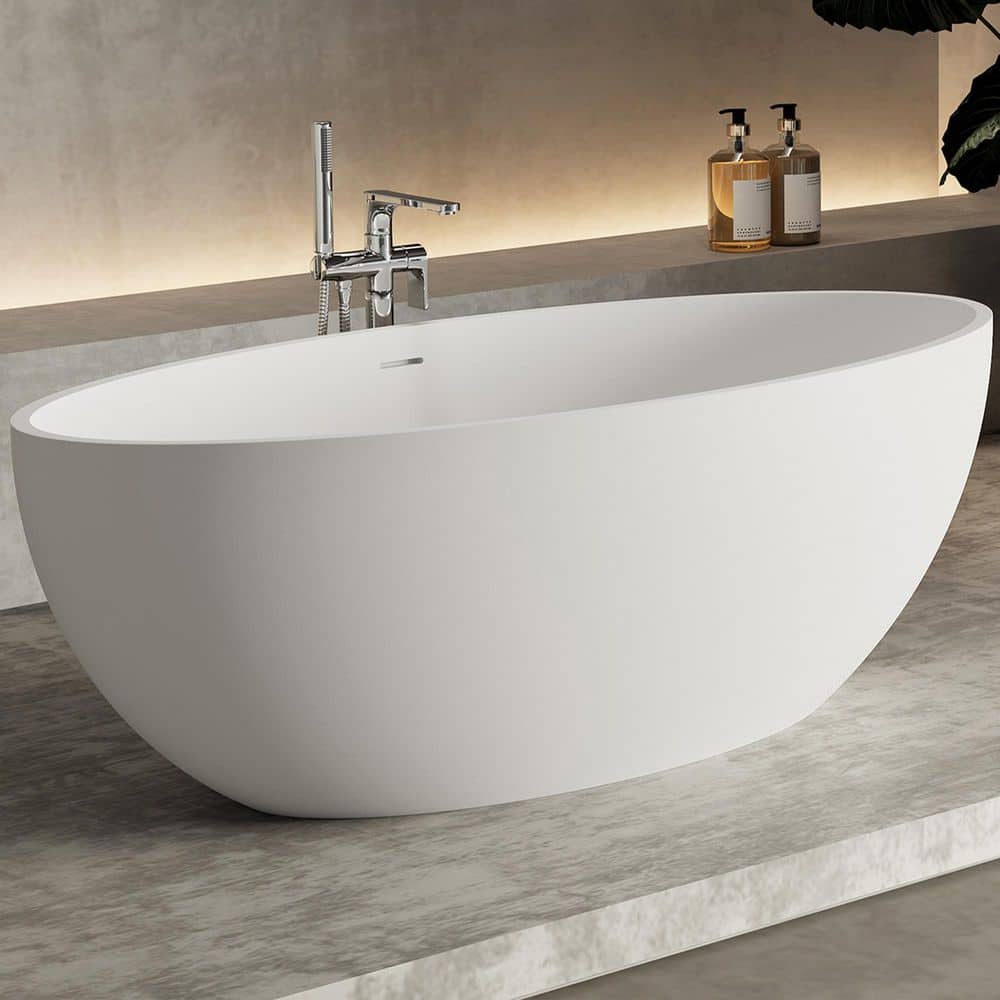 Feelive 66.98 in. x 30.7 in. Solid Surface Freestanding Flatbottom ...