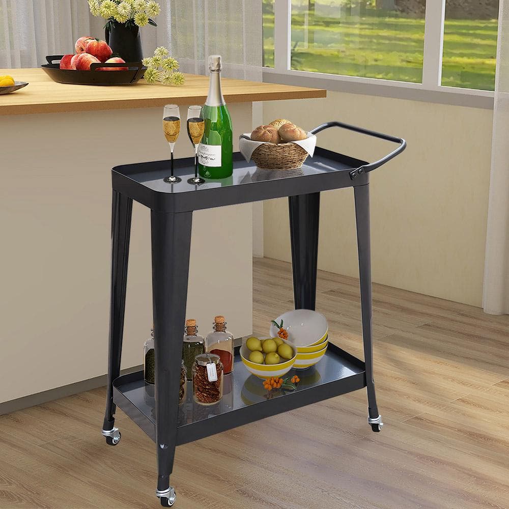 Maypex Glossy Pearl Ash Metal Frame Bar Cart with Handle 300534-GPA-V1 ...