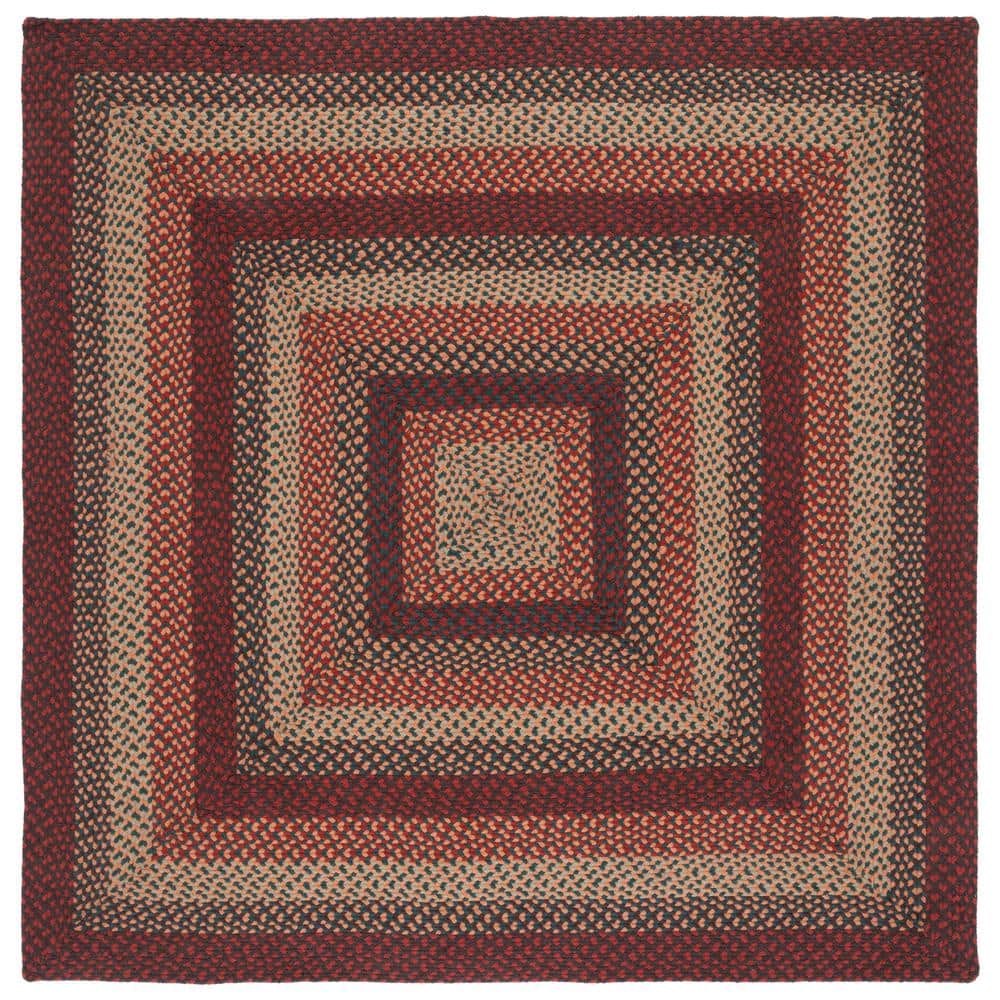 SAFAVIEH Braided Brown/Rust 6 ft. x 6 ft. Striped Border Square Area ...