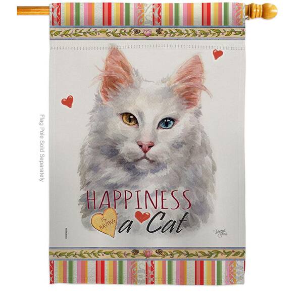 Breeze Decor 28 in. x 40 in. Turkish Angora Happiness Cat House Flag ...