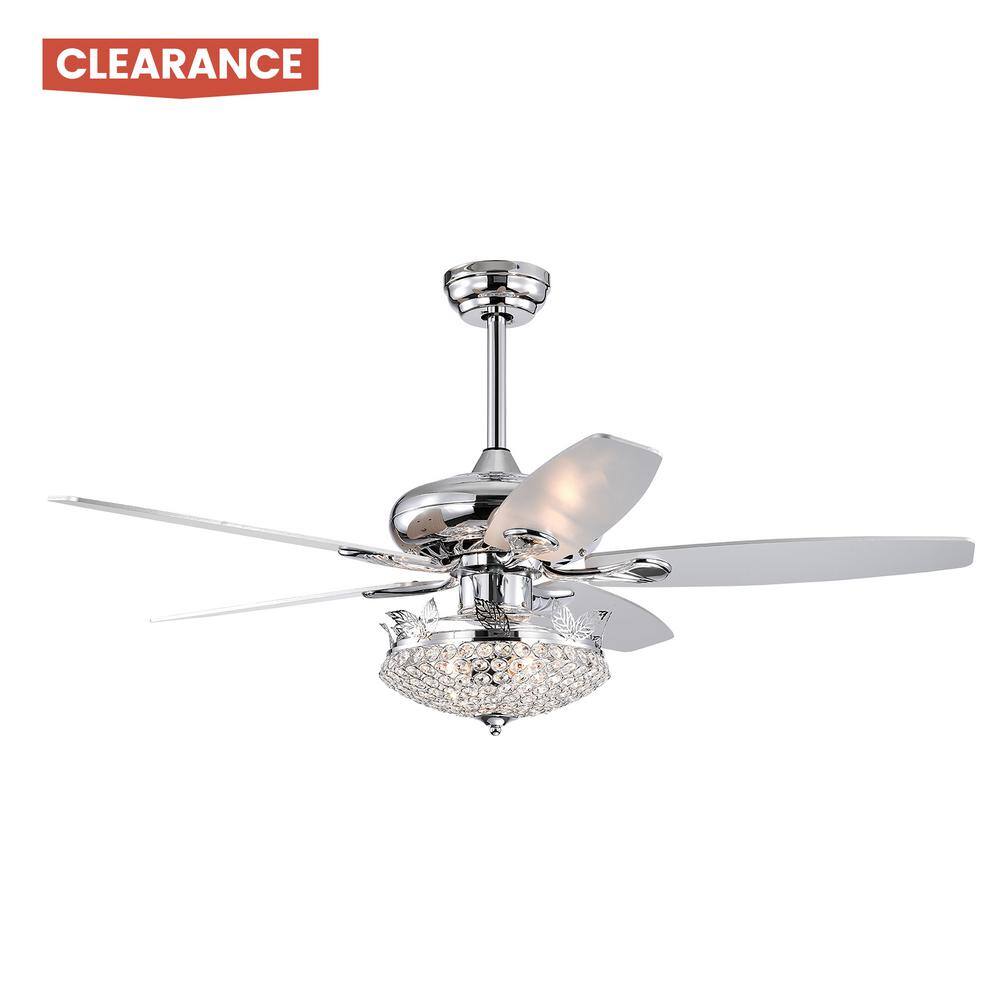 BANSA ROSE 52 in. Indoor/Outdoor Chrome 3-Light Crystal LED Ceiling Fan ...
