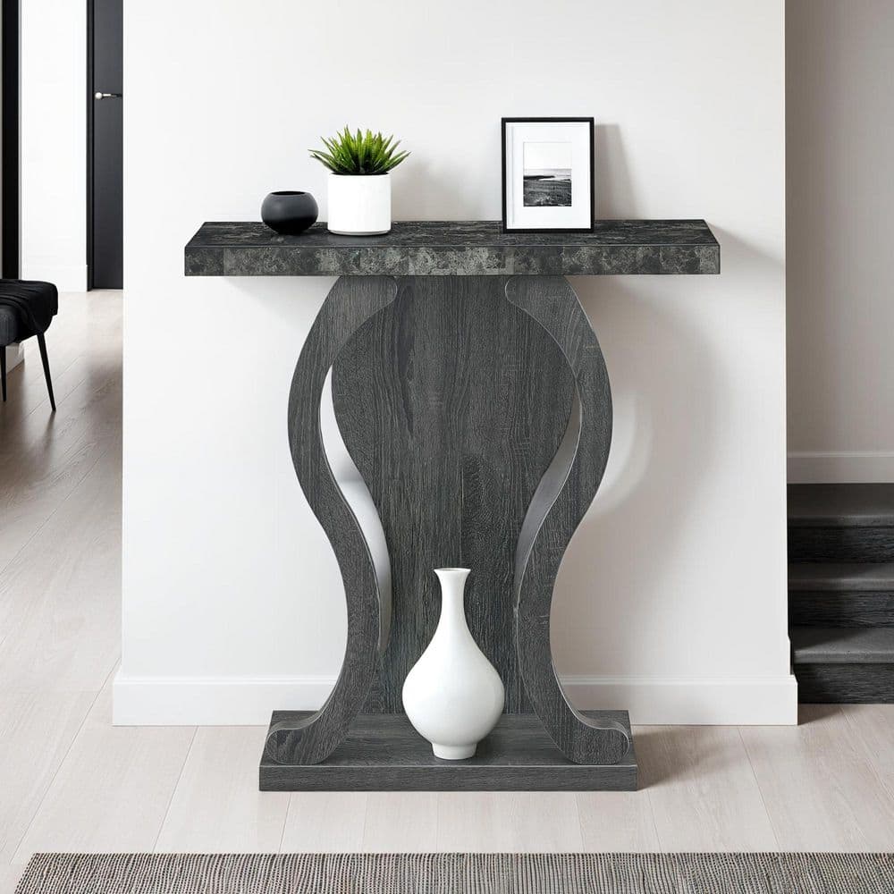 Convenience Concepts Newport Terry B 31.5 in. Weathered Gray/Black Faux ...