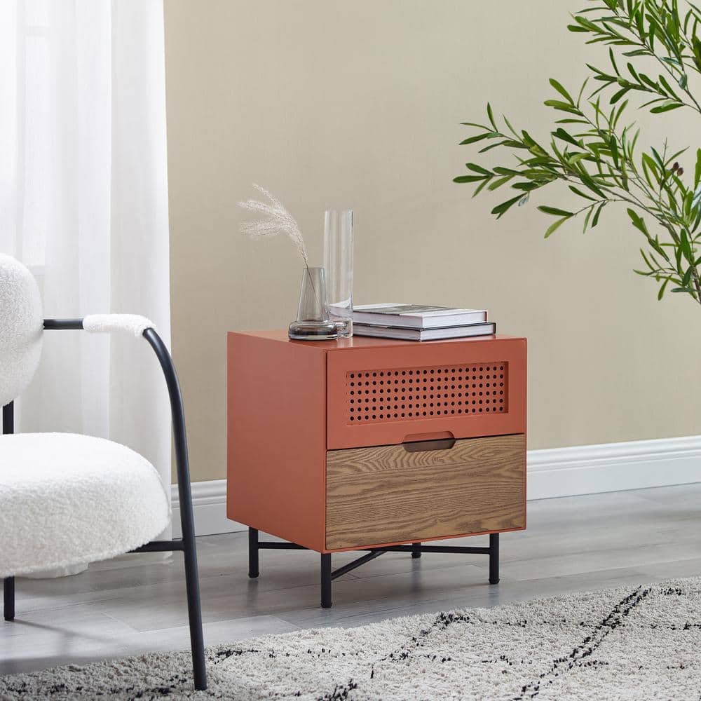 Art Leon Emy 2-Drawer Orange Red Nightstand 19.75 in. H x 18 in. W x 15 ...
