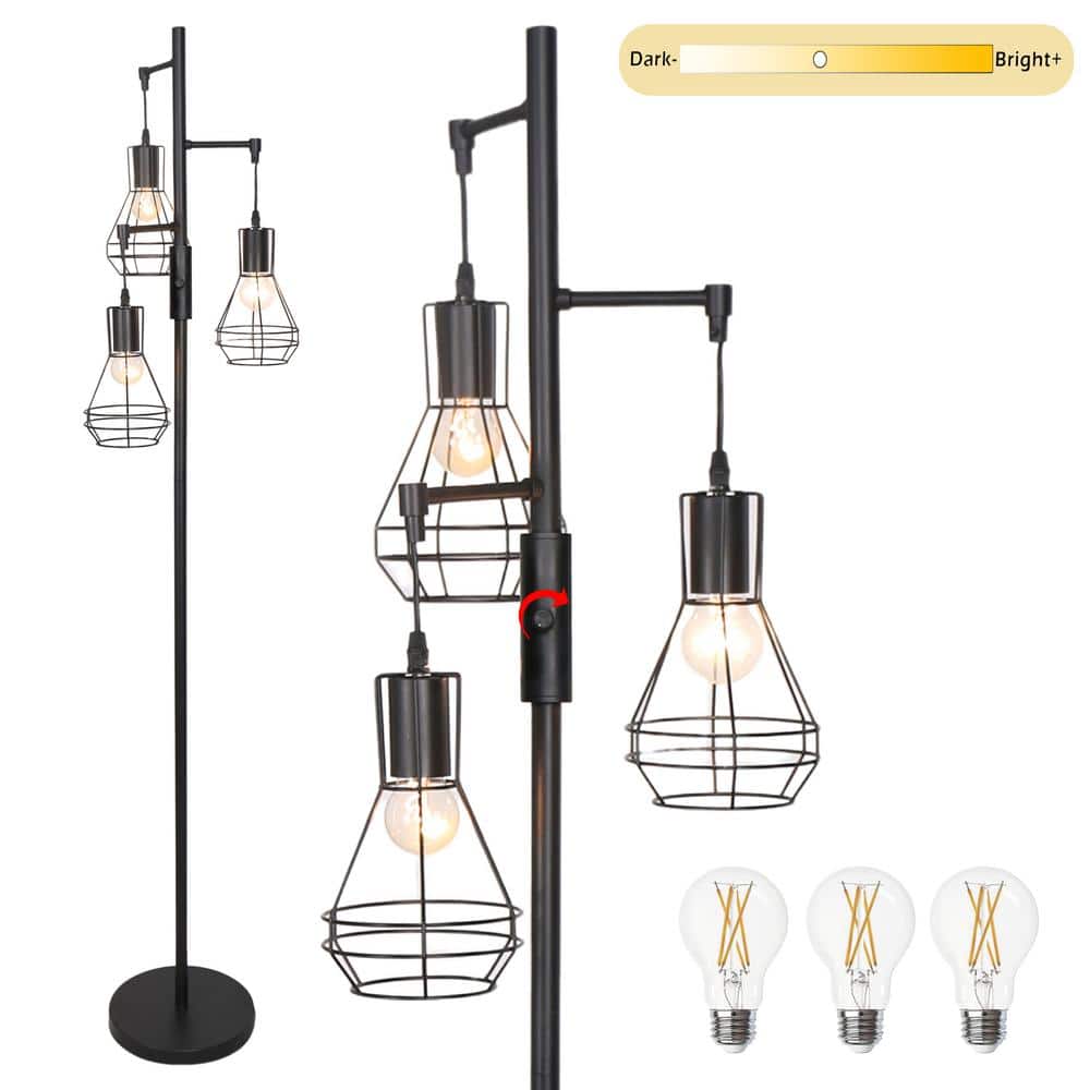 Pia Ricco 65.03 in. 3-Light Black Dimmable Standard Floor Lamp With Metal Shade 1Jay-62532 - The ...