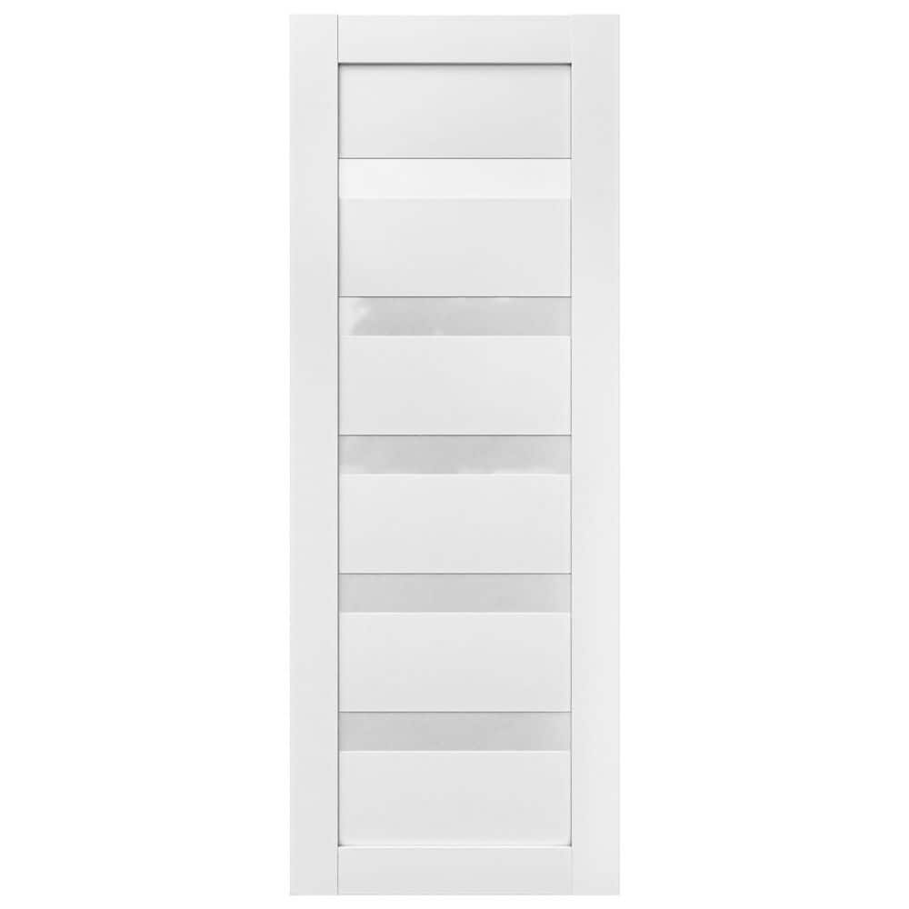 VILLAR HOME DESIGNS 36 in. x 84 in. 6 Panel Solid Wood 5-Lite Frosted ...