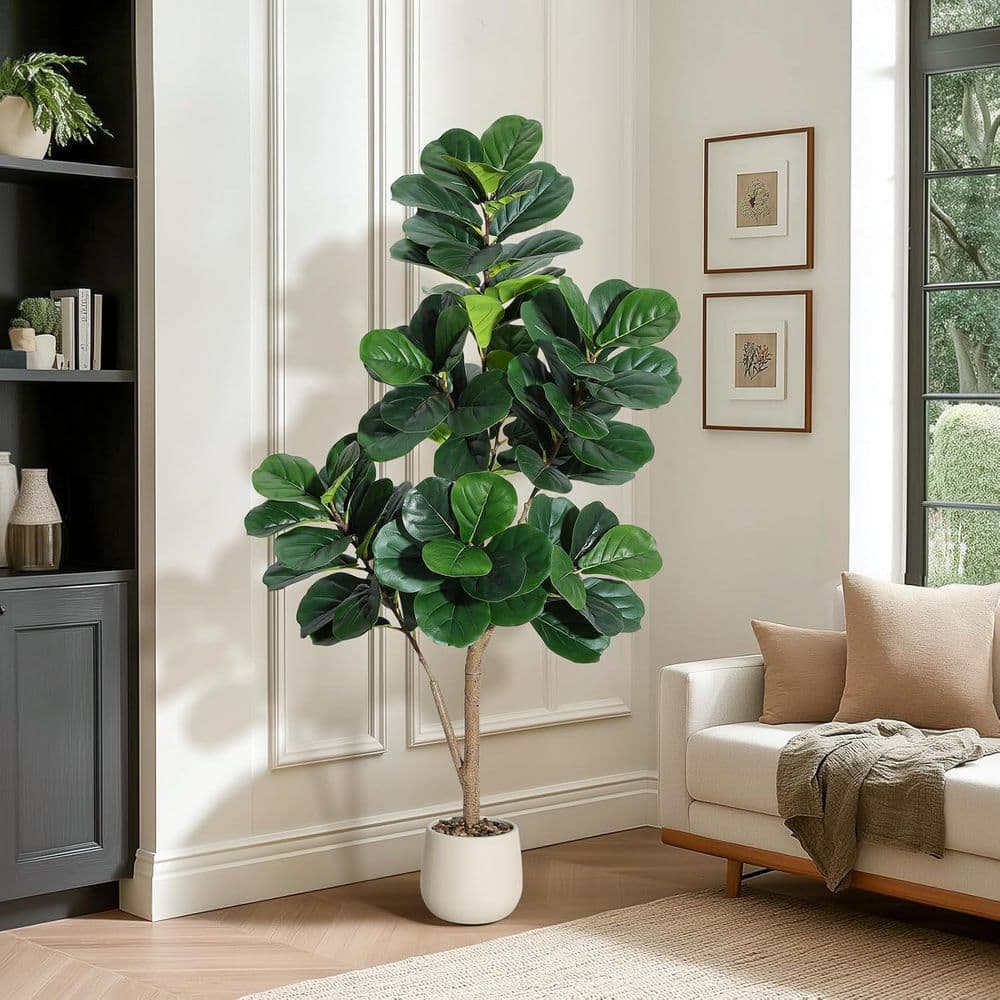 MOVECOM 5 ft. Artificial Fiddle Leaf Fig Tree with 108 Leaves ...