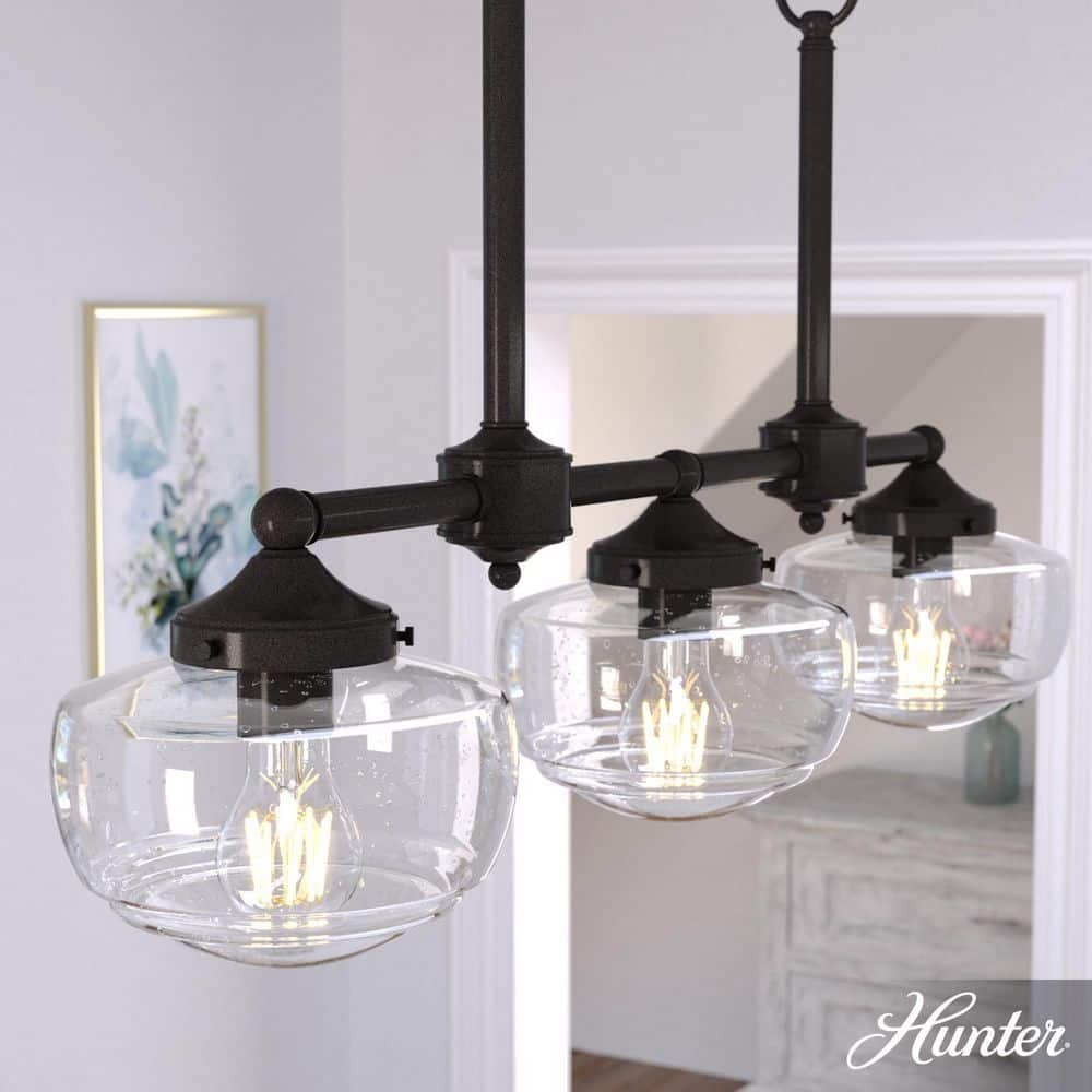 Hunter Saddle Creek 3-Light Noble Bronze Schoolhouse Chandelier with ...