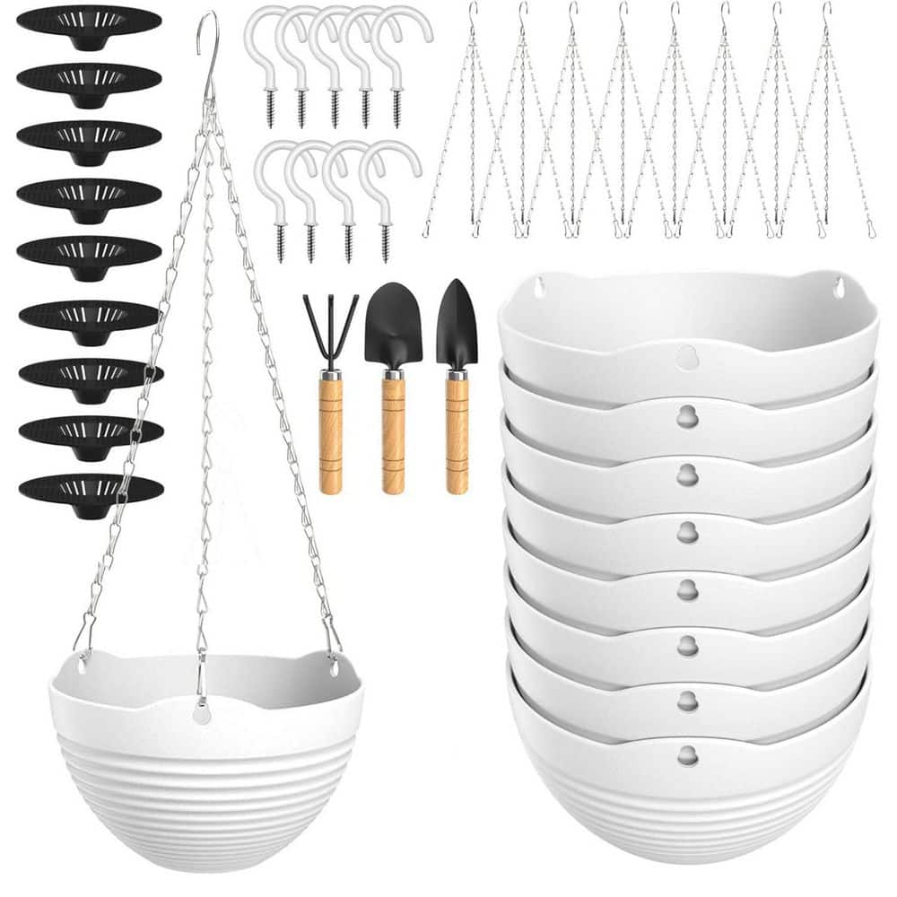 Large 8 in. Dia White Plastic Hanging Basket (9-Pack) L0CNZ7PD8M - The ...