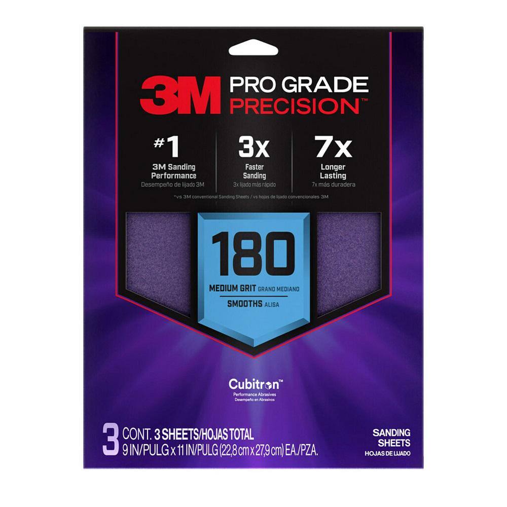 3M Pro Grade Precision 9 in. x 11 in. 180 Grit Faster Sanding Sheet ...