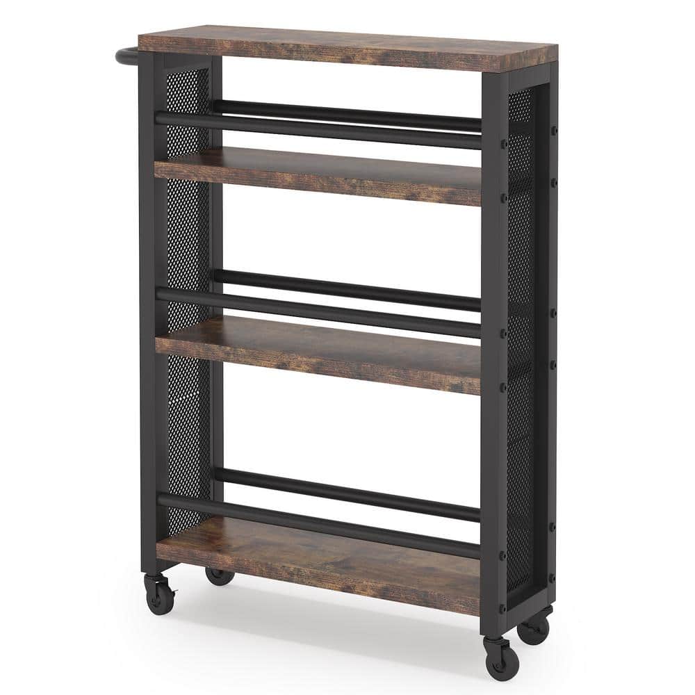 Tribesigns Scott Brown Kitchen Microwave Cart with Natural Wood Top and ...