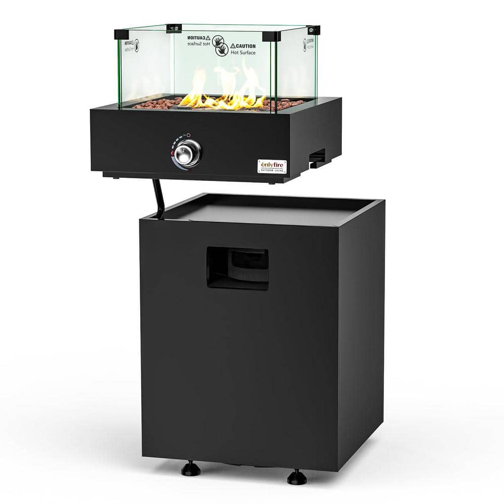 Hitechluxe Square Smokeless Detachable Propane Fire Pit with Glass Wind ...