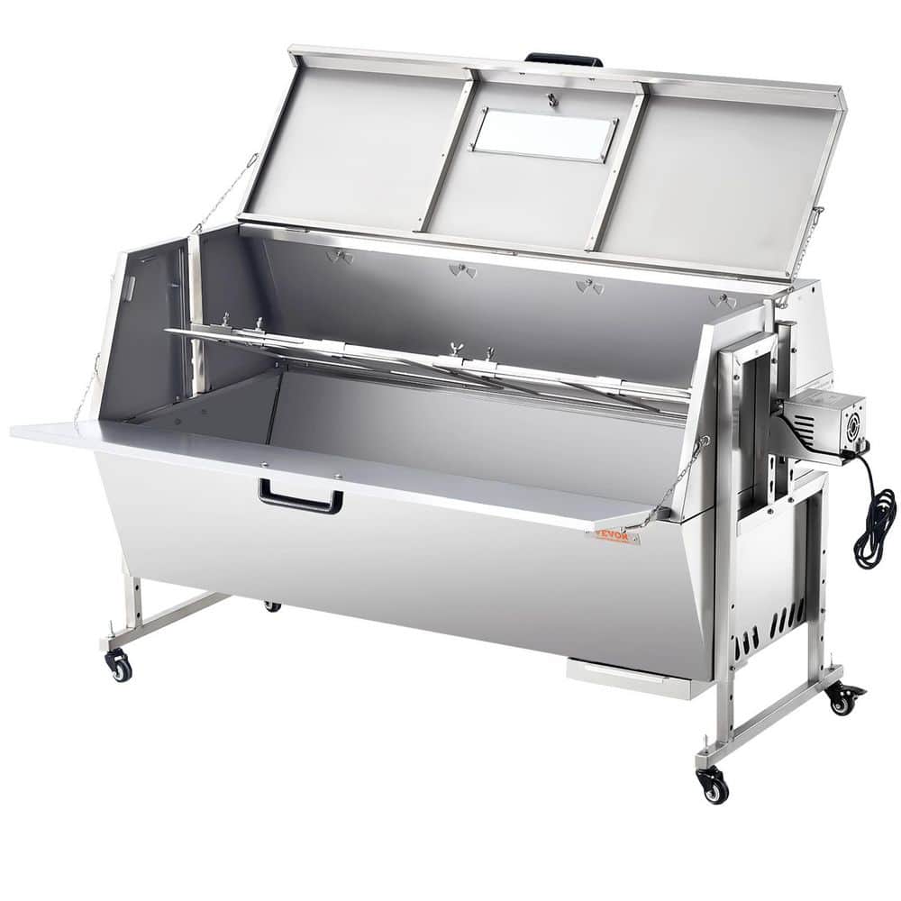 SKYSHALO 60W Rotisserie Grill with Hooded Cover, Stainless Steel ...