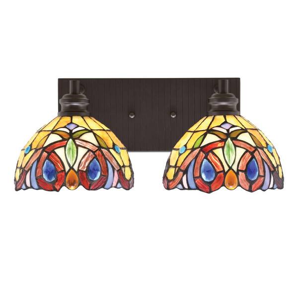 Albany 16 in. 2-Light Espresso Vanity Light with Lynx Art Glass Shades ...