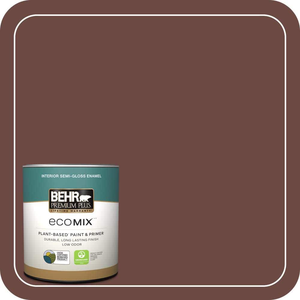 BEHR PREMIUM PLUS 1 qt. #190F-7 Mayan Red Semi-Gloss Enamel EcoMix ...