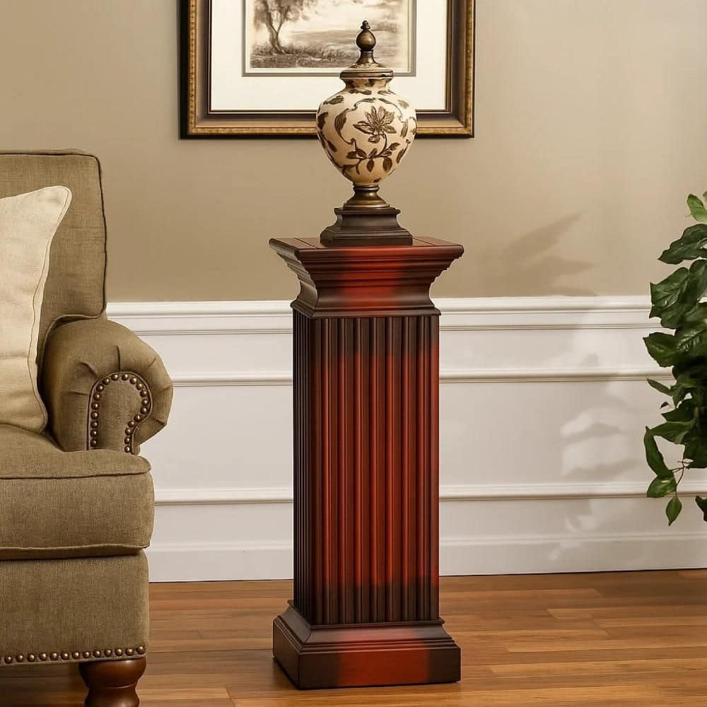 Benjara Brown Rectangular Wooden 14 in. Transitional Style Pedestal ...