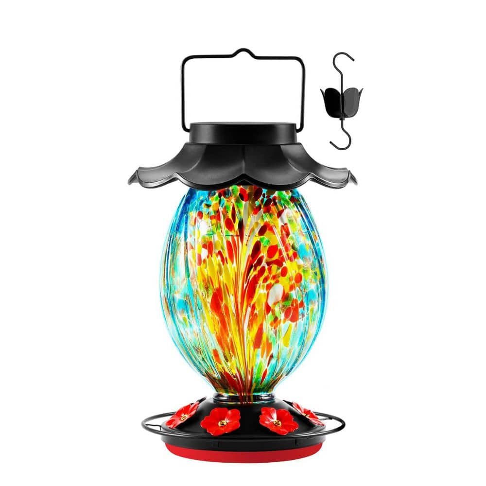 Justincity Blue Finish Color Changing Blown Glass Hummingbird Feeder 49 ...