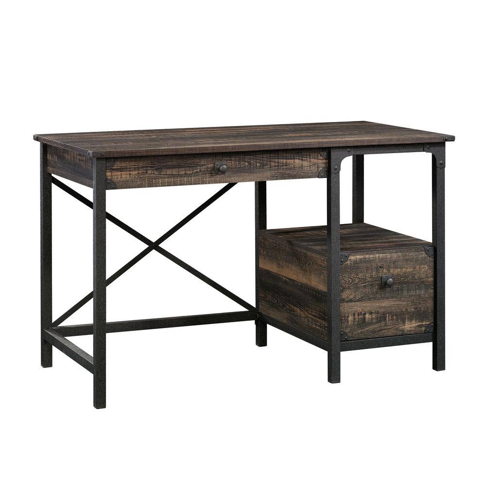 SAUDER 48 in. Rectangular Carbon Oak 2 Drawer Writing Desk with Built ...